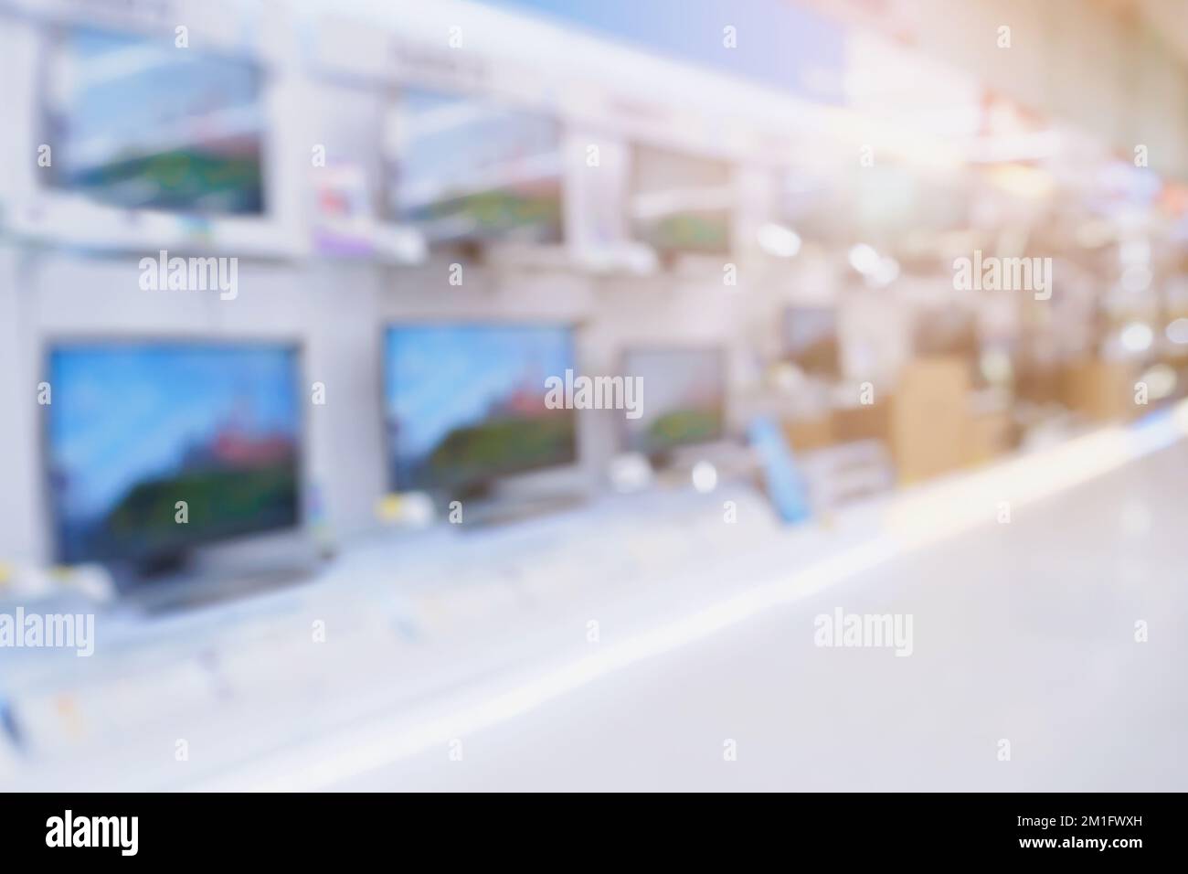 Television shelves retail shop display in Electronic Department store ...