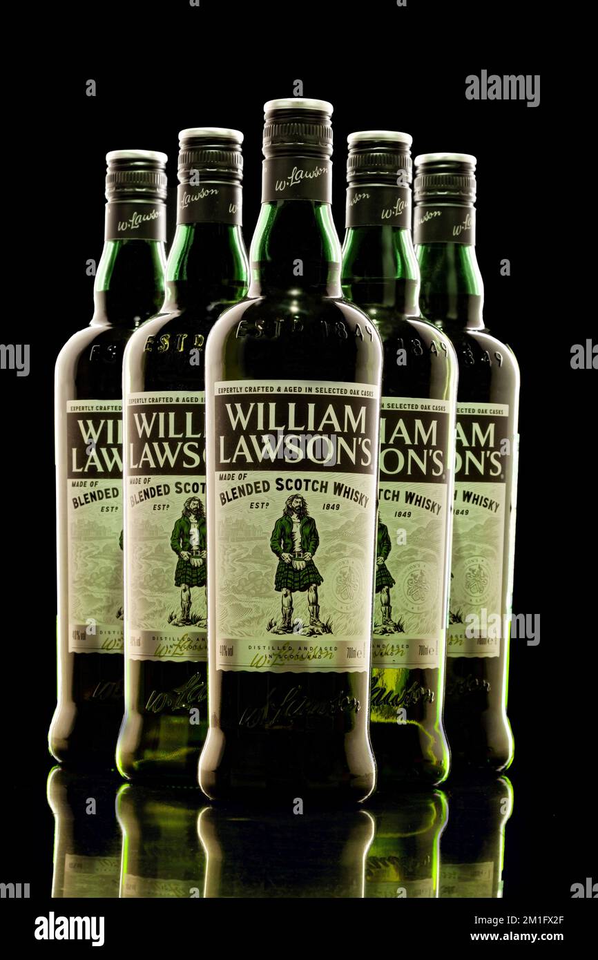 Moscow, Russia - December 10, 2022: A set of William Lawson's bottle of ...