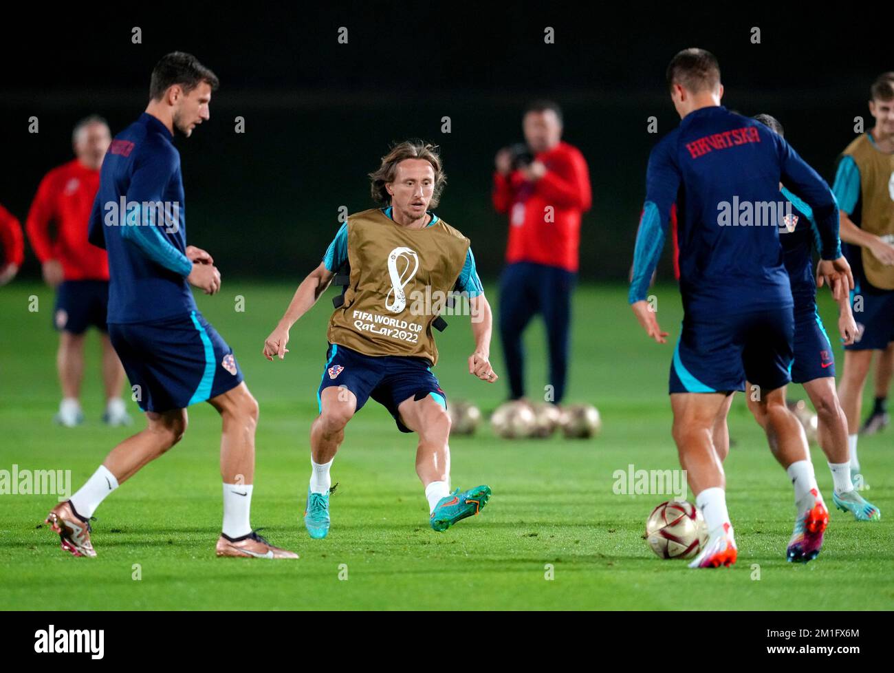 Croatia's Luka Modric (centre) during a training session at Al Ersal ...