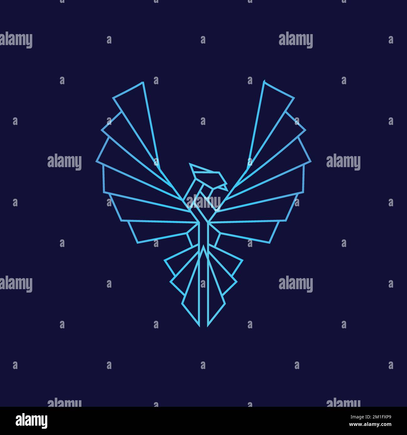 A vector of a futuristic neon phoenix logo isolated on an empty dark ...