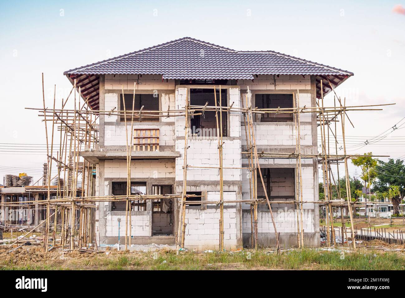 construction residential new house in progress at building site Stock ...