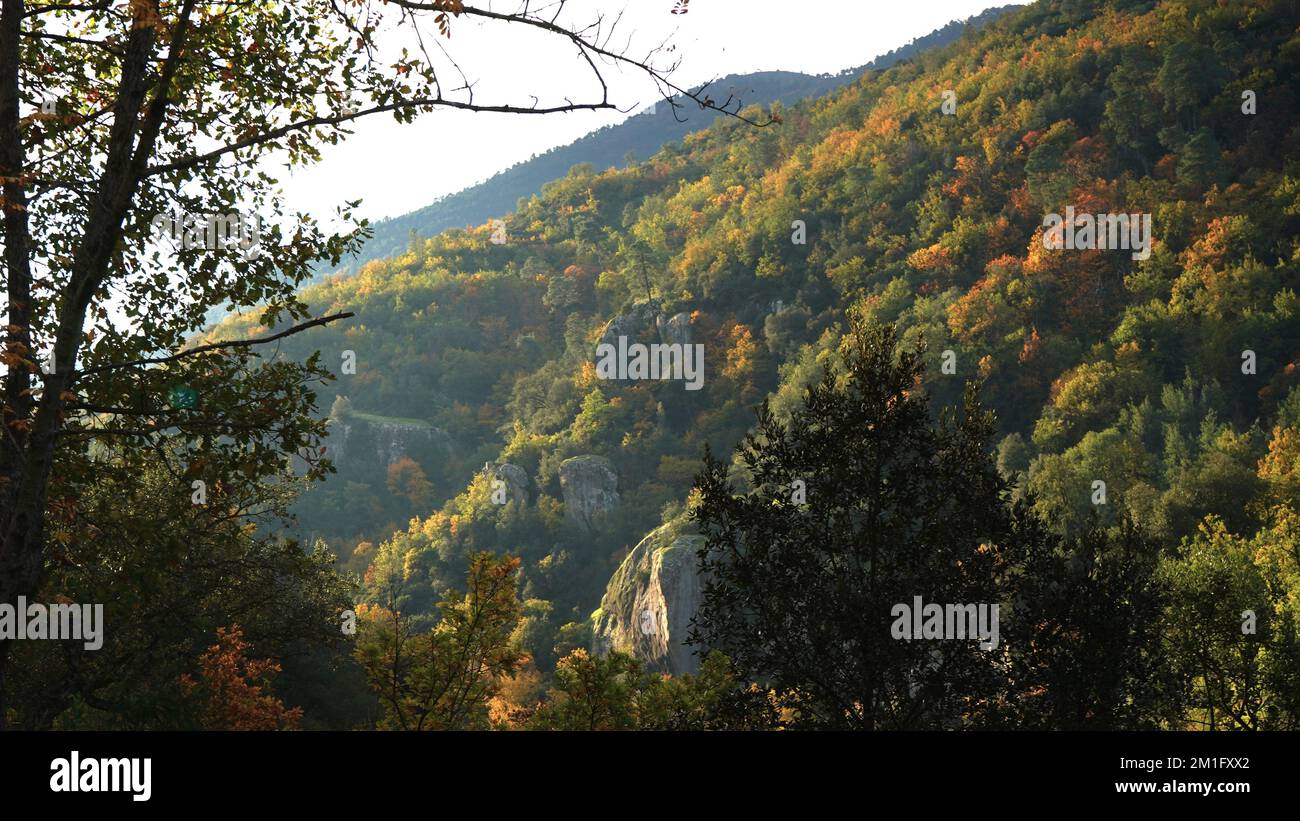 View over autumn landscape with valley, hills and rocks Stock Photo - Alamy