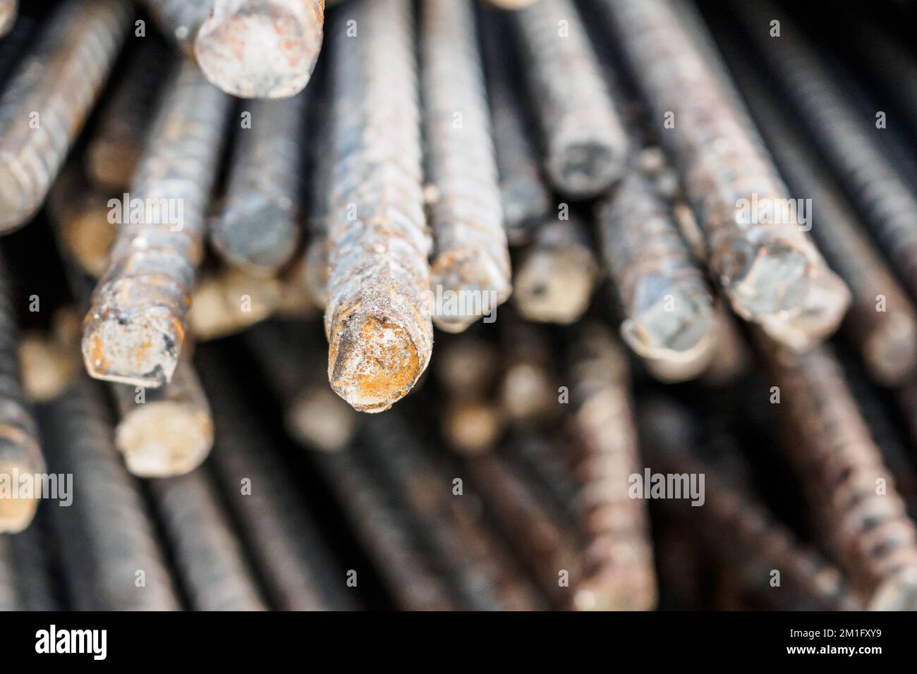 Deformed steel bars for reinforce concrete, metal texture close up ...