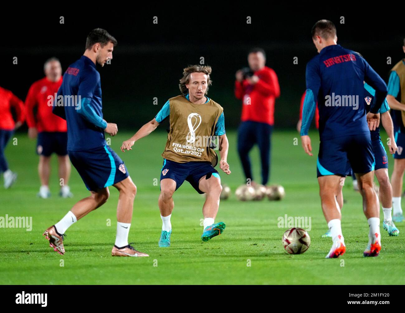 Croatia's Luka Modric (centre) during a training session at Al Ersal ...