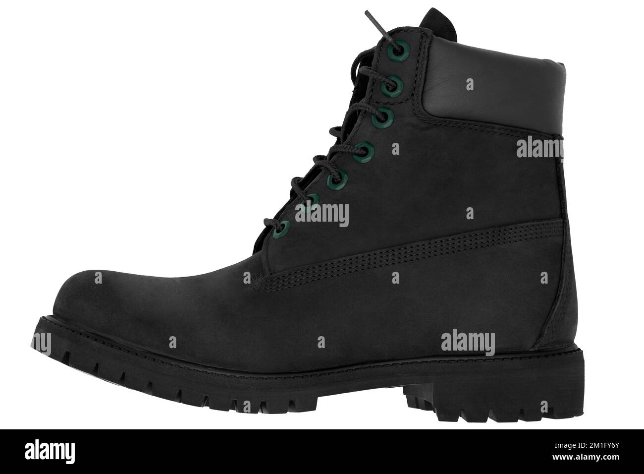 black leather boot from side on white background Stock Photo - Alamy