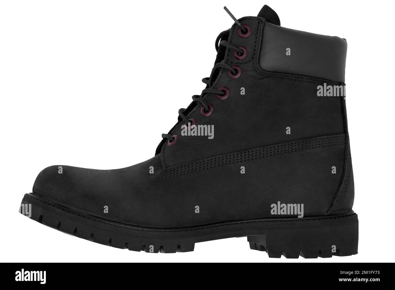 black leather boot from side on white background Stock Photo - Alamy