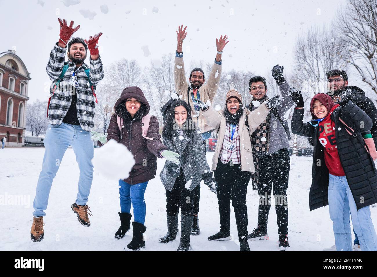 Group students snowball fight hi-res stock photography and images - Alamy