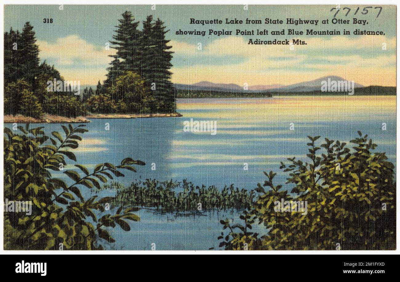 Raquette Lake from State Highway at Otter Bay, showing Poplar Point ...