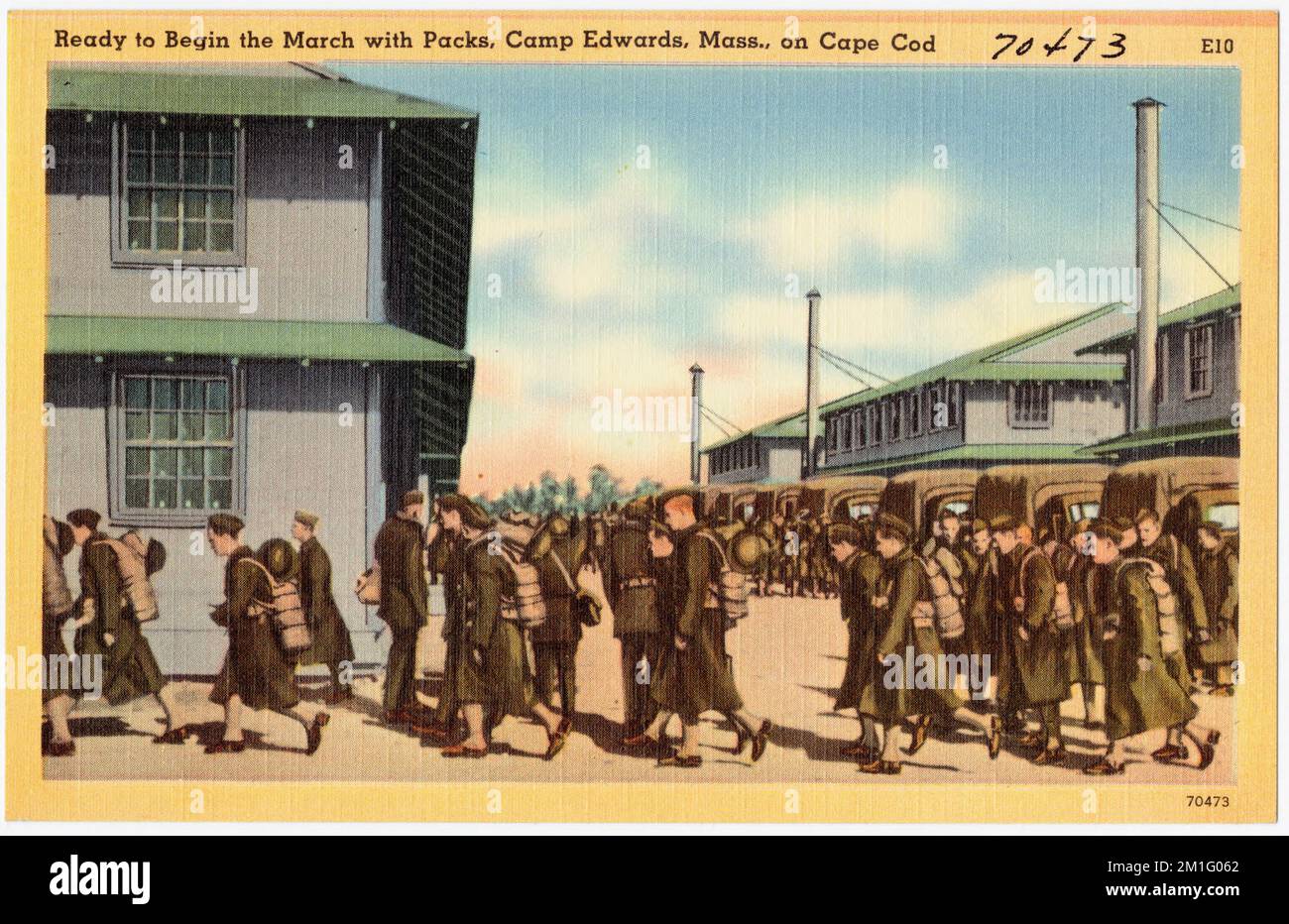 Ready to begin the march with packs, Camp Edwards, Mass., on Cape Cod ...