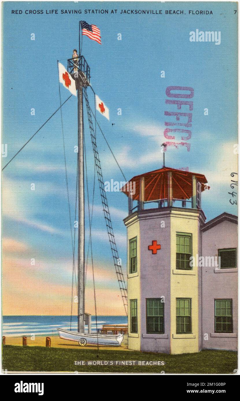 Red Cross life saving station at Jacksonville Beach, Florida , Tichnor ...