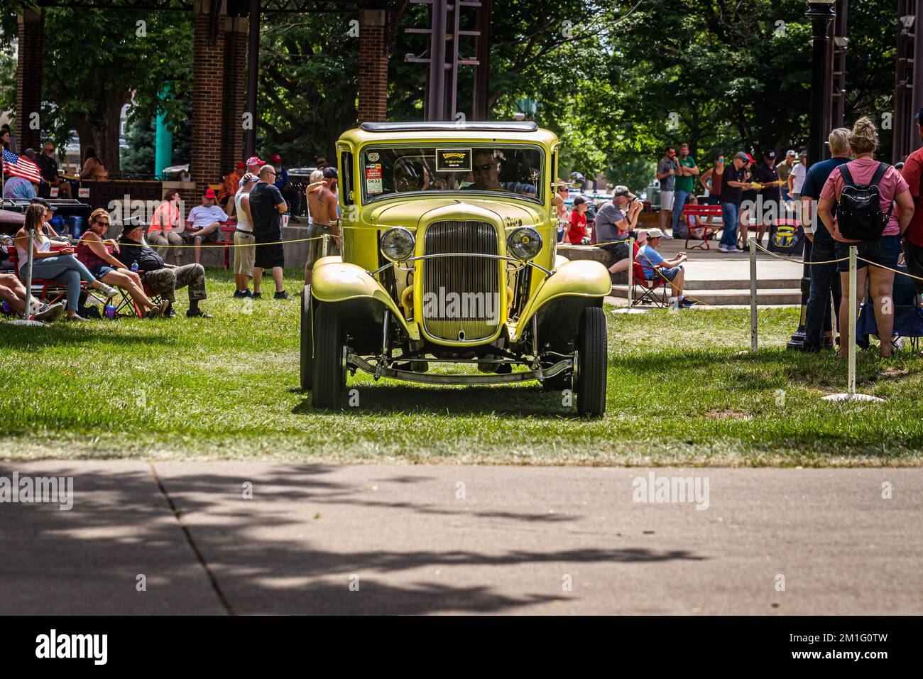 Des Moines, IA - July 03, 2022: Wide angle front view of a 1932 Ford 5 ...