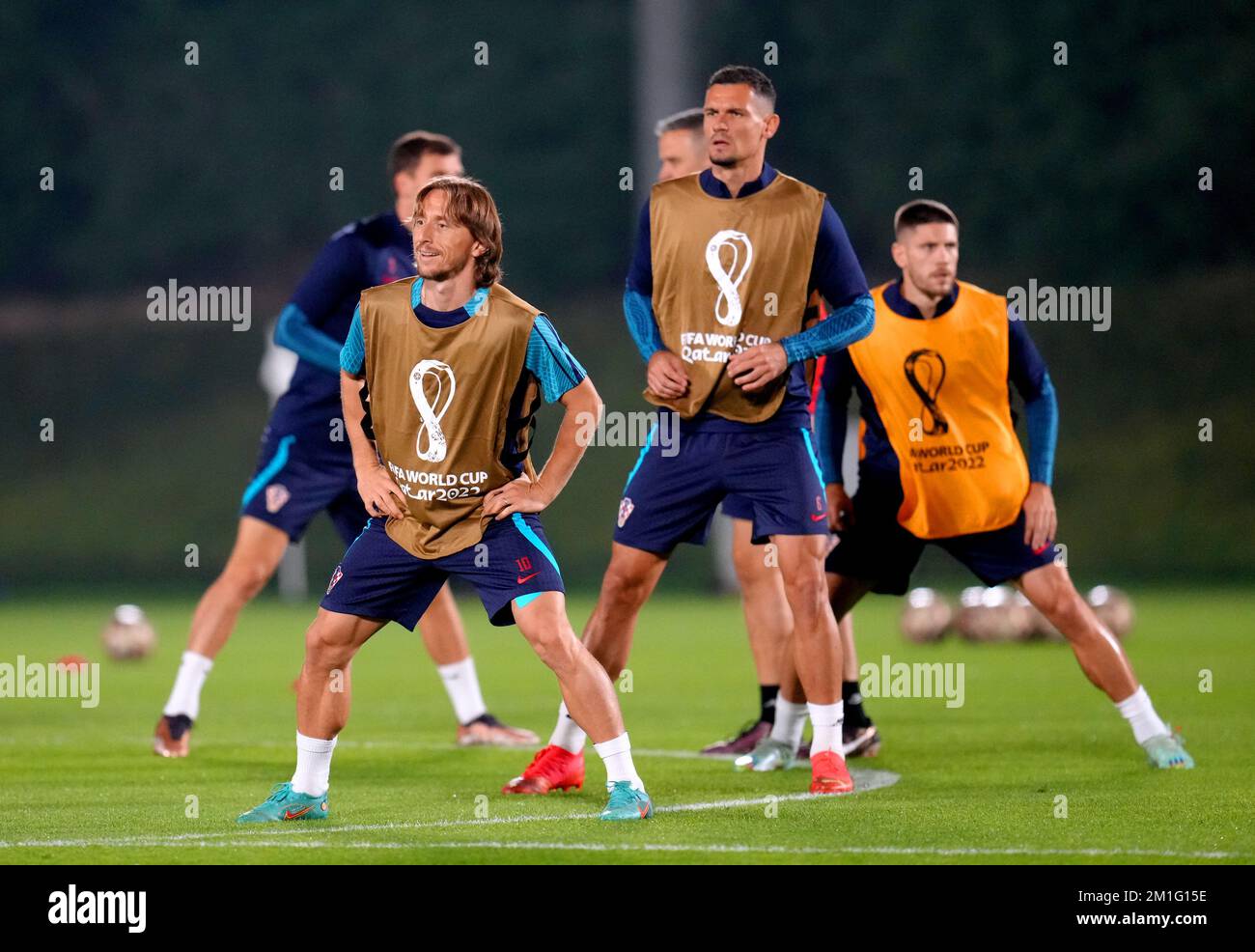 Croatia's Luka Modric (left) and Dejan Lovren during a training session ...