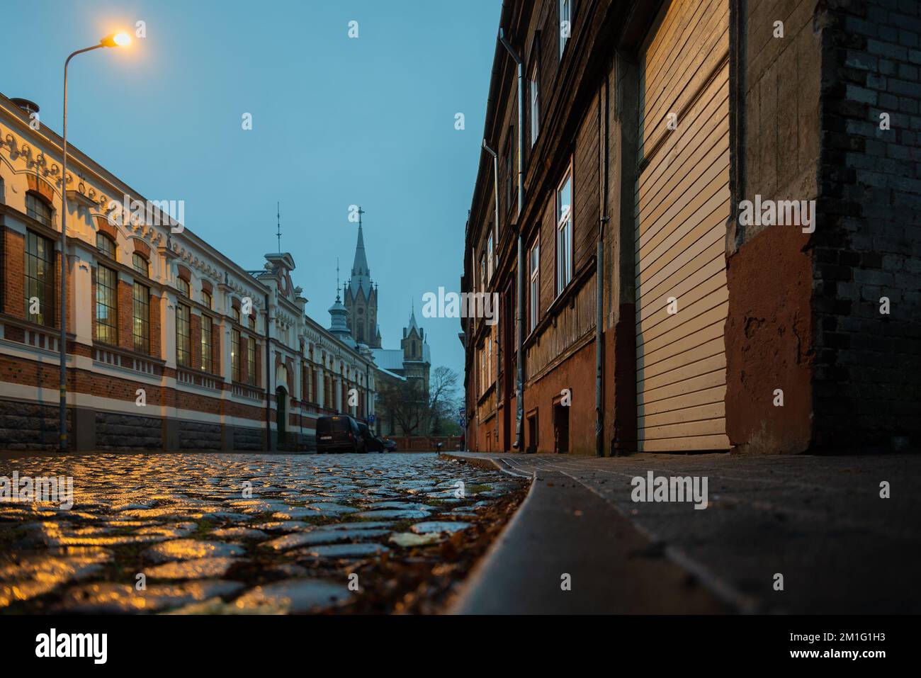 Night view of a street in a small town Stock Photo - Alamy