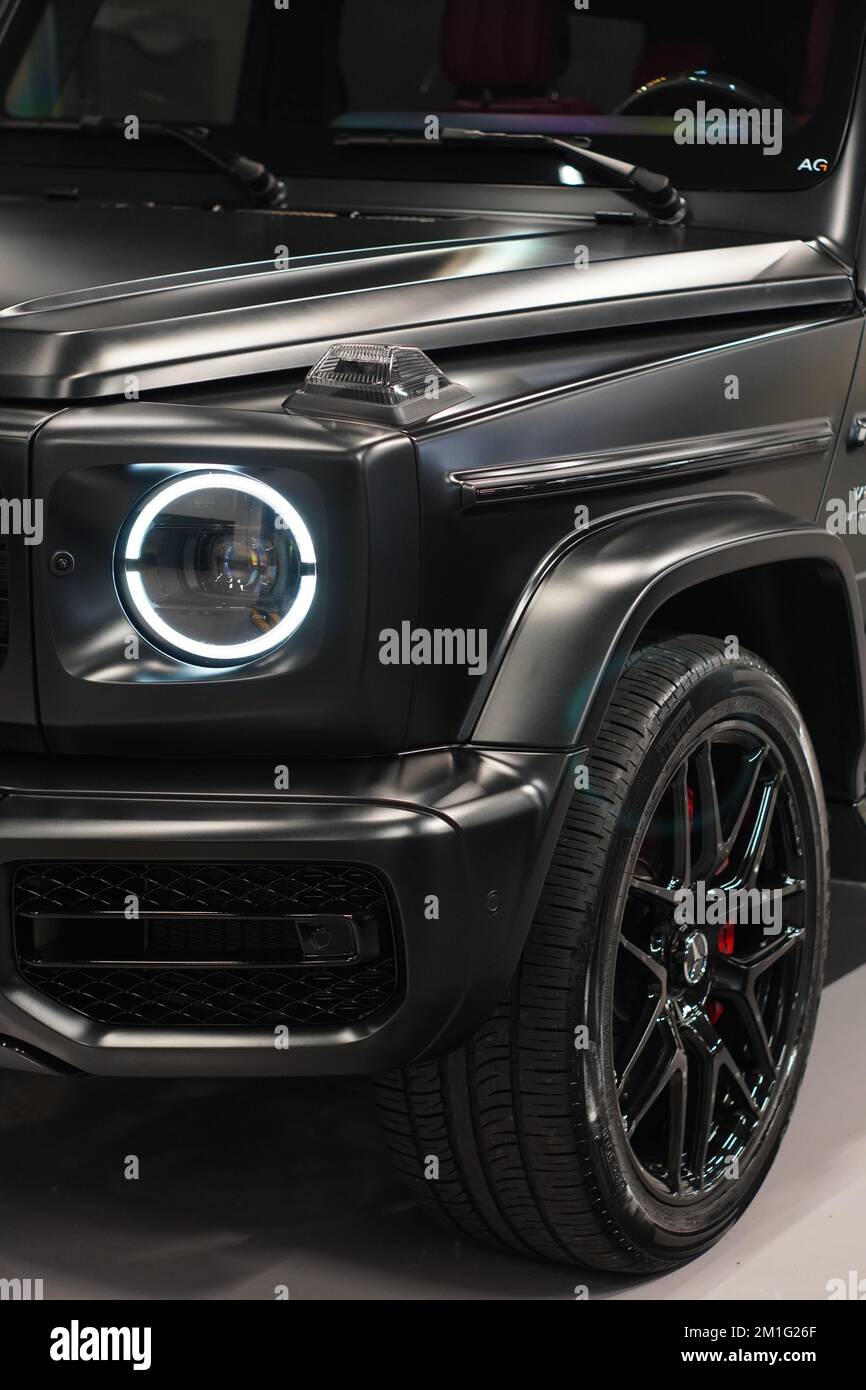 A vertical greyscale shot of a Mercedes-Benz AMG G63 Matte with ...