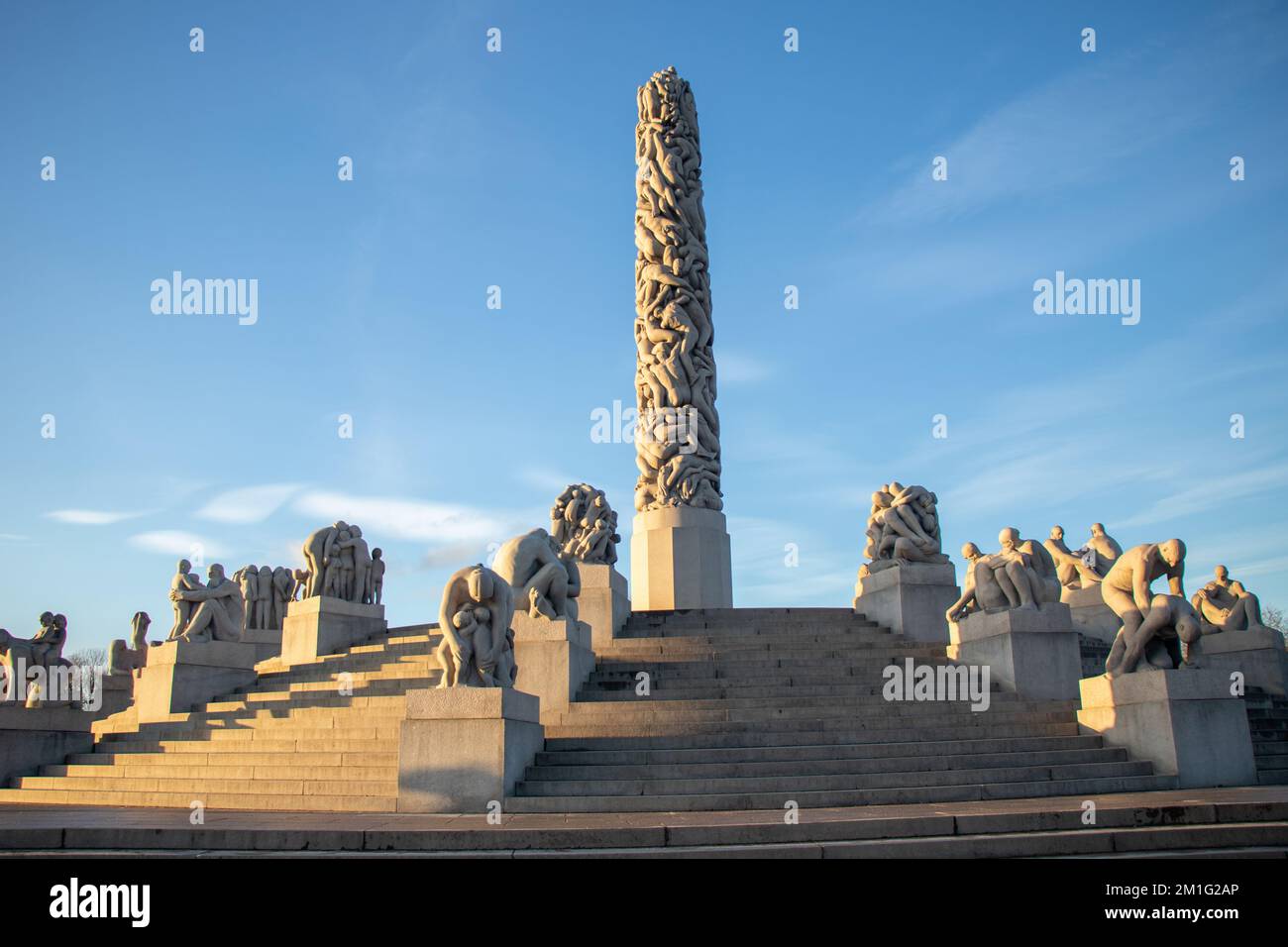 Vigeland Sculpture Park with statues of babies and mothers in Oslo ...