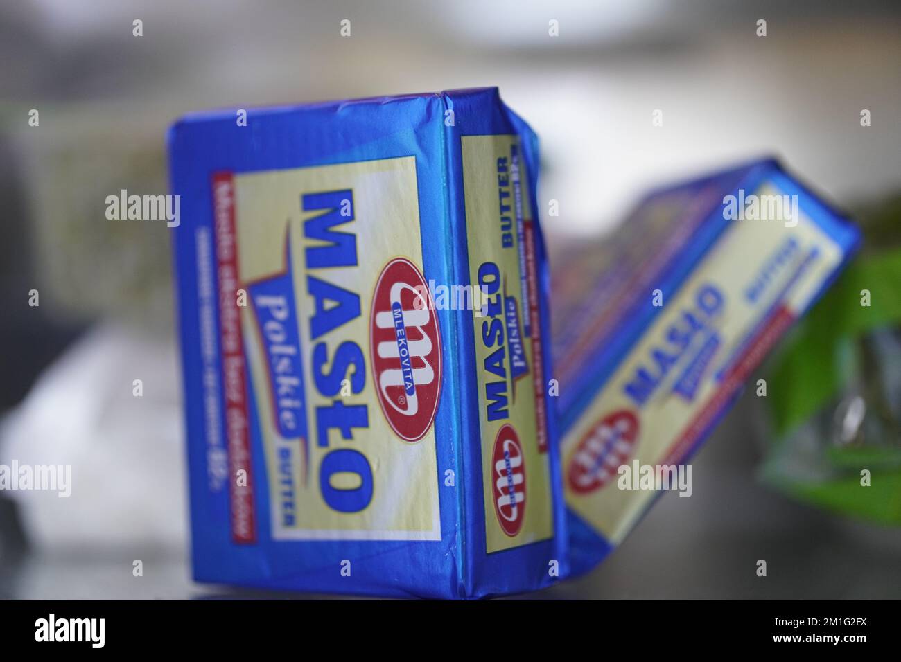 The Polish Mlekovita brand block of butter inside a fridge Stock Photo ...