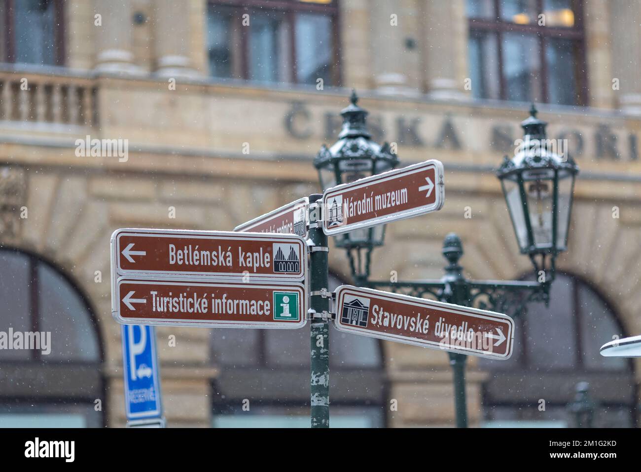PRAGUE, Czech Republic – DECEMBER 12th 2022: Informational signs ...
