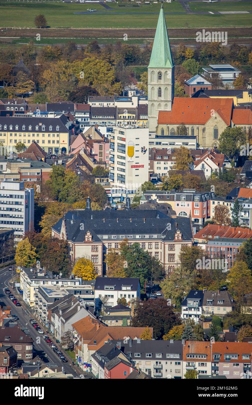 Aerial view, city center with former Isenbeck brewery site and evang ...