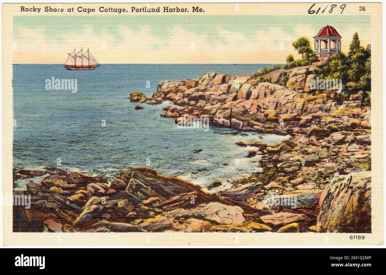 Rocky Shore at Cape Cottage, Portland Harbor, Me. , Coastlines, Tichnor ...