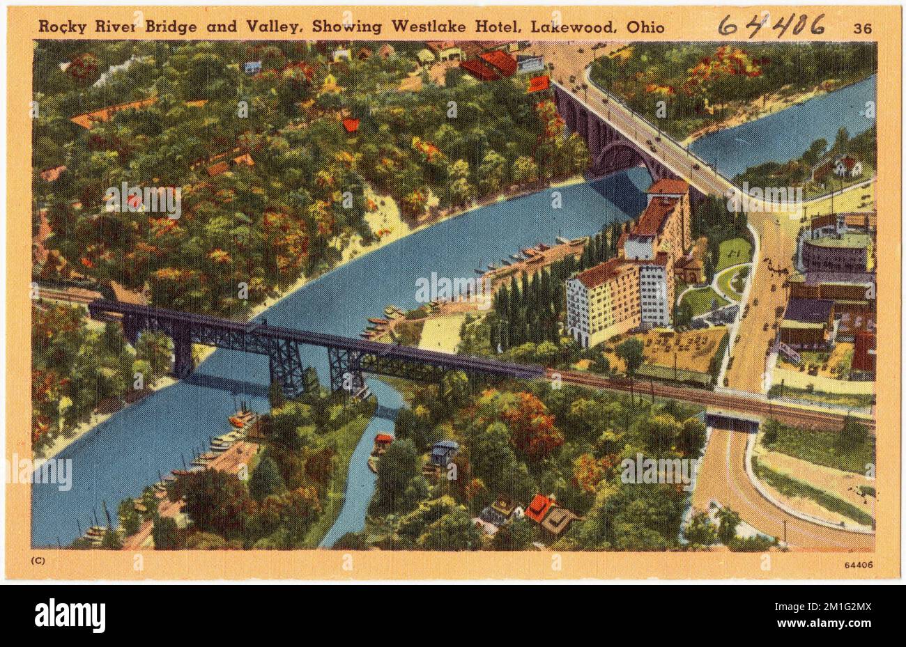 Rocky River Bridge and valley, showing Westlake Hotel, Lakewood, Ohio ...