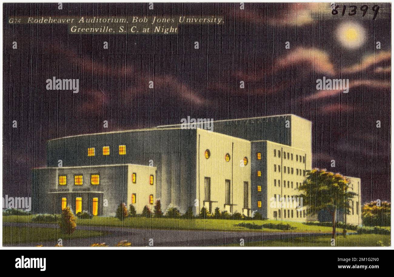 Rodeheaver Auditorium, Bob Jones University, Greenville, S. C. at night ...