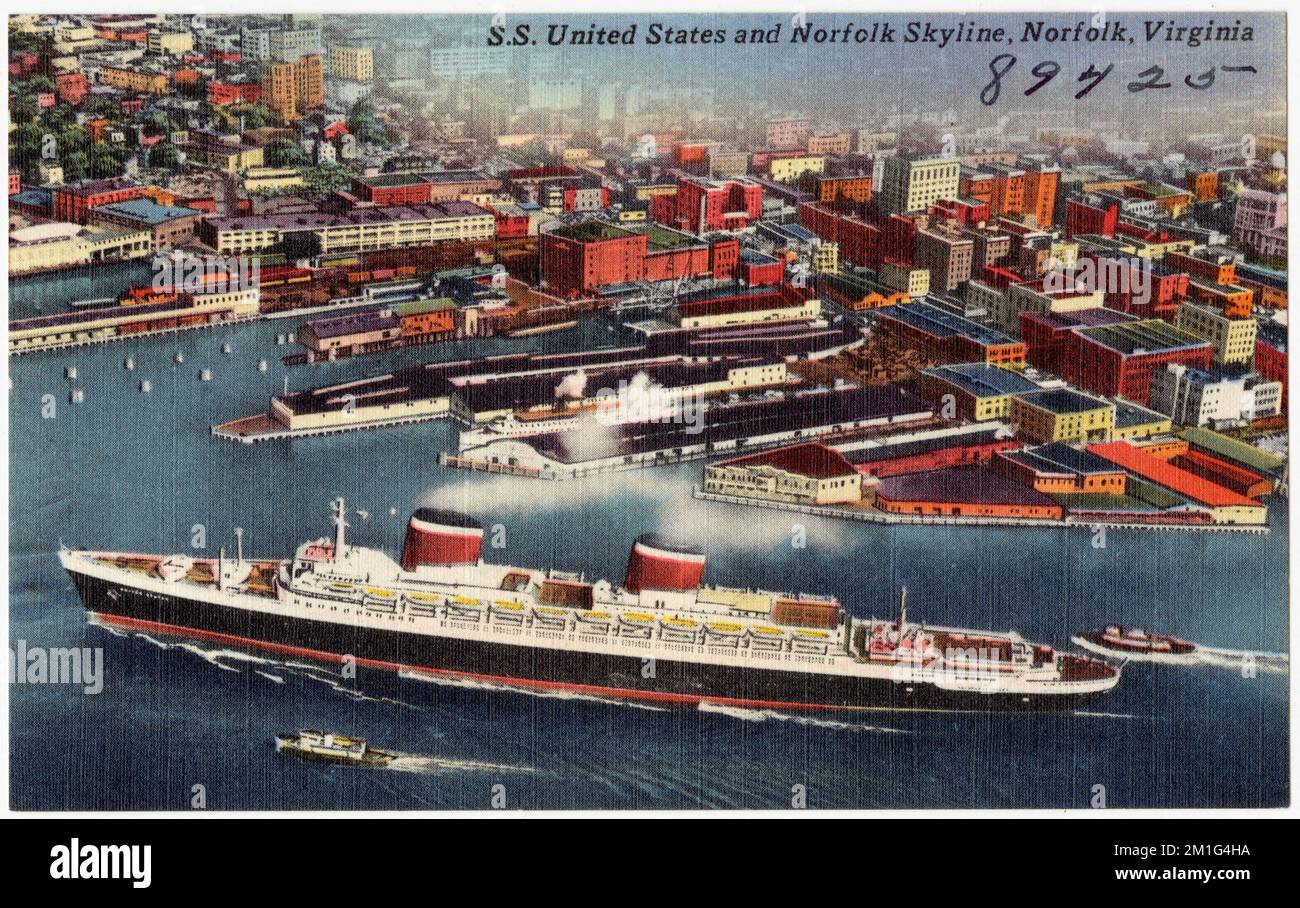 S. S. United States and Norfolk skyline, Norfolk, Virginia , Harbors ...