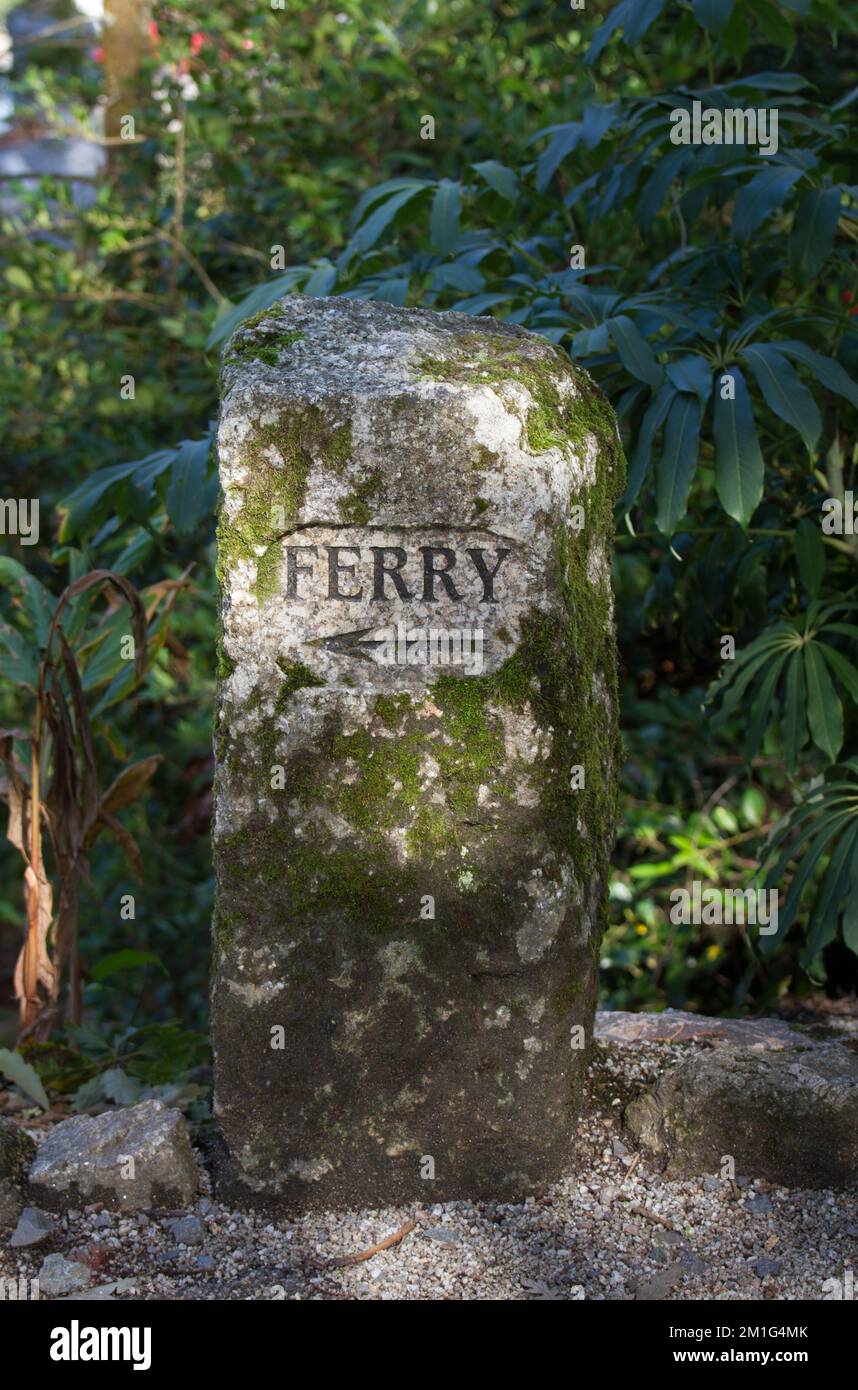Stone marker to the footpath down to the King Harry Ferry from the ...