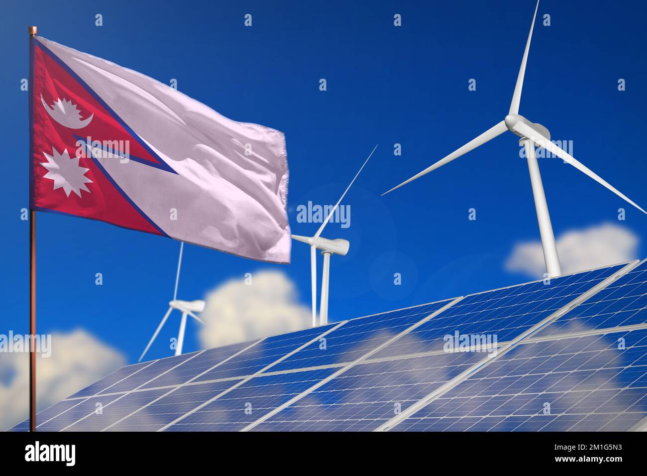 Nepal renewable energy, wind and solar energy concept with wind ...