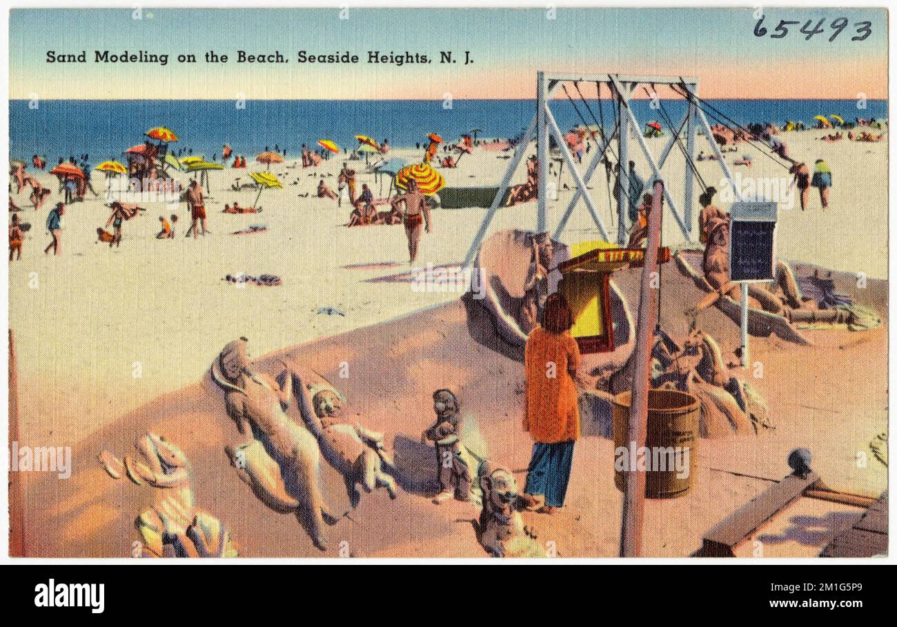 Sand modeling on the beach, Seaside Heights, N. J. , Beaches, Tichnor ...