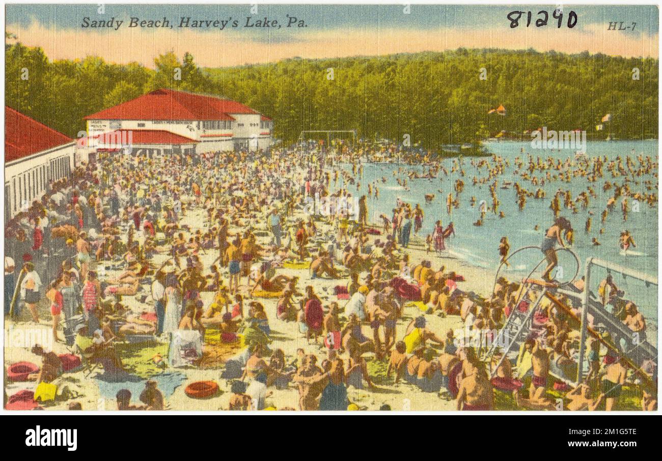 Sandy Beach at Harvey's Lake, Pennsylvania , Beaches, Tichnor Brothers ...