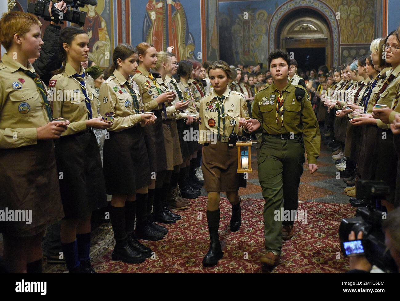 KYIV, UKRAINE - DECEMBER 11, 2022 - Members of the Plast National Scout ...