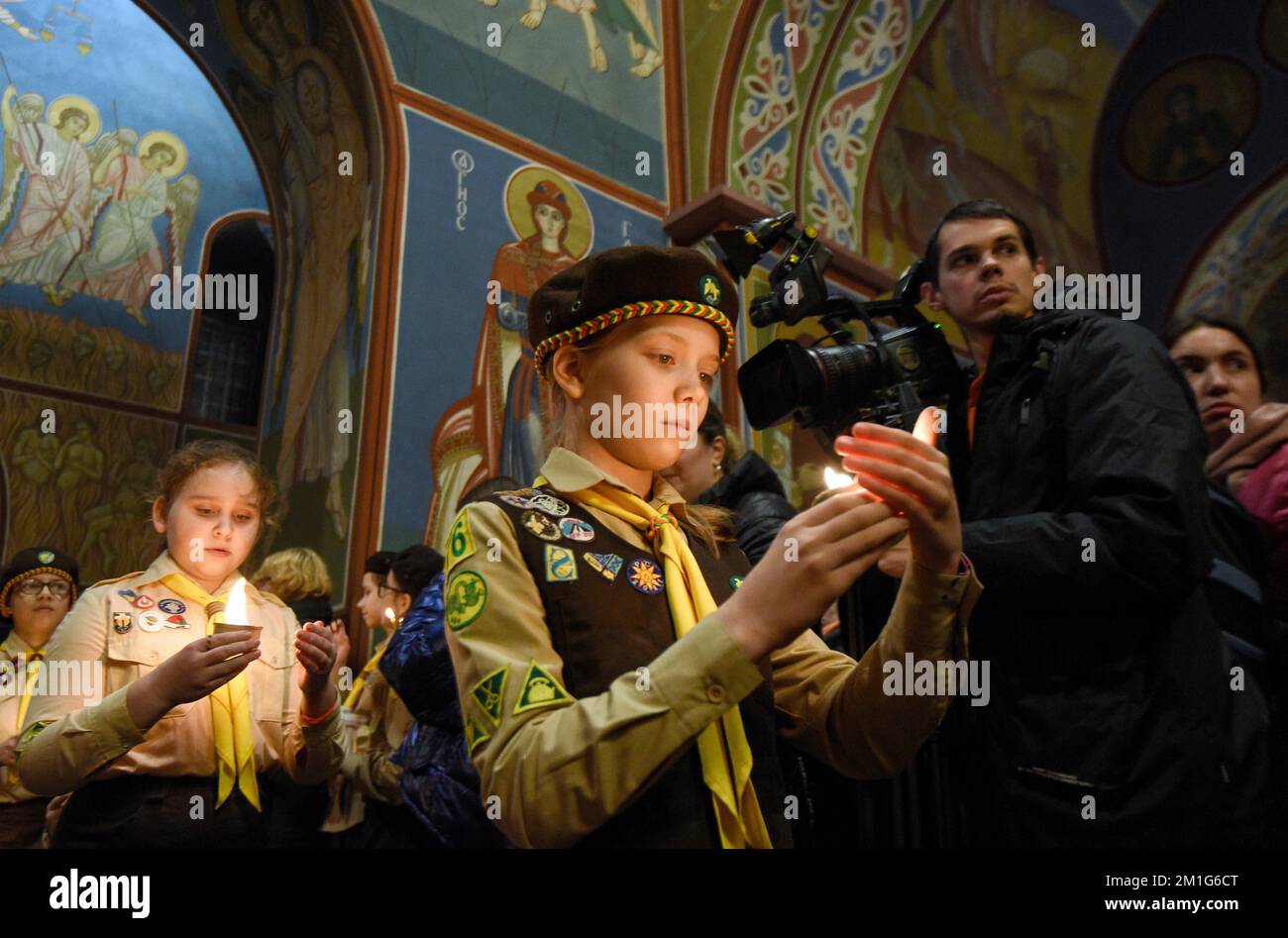 KYIV, UKRAINE - DECEMBER 11, 2022 - Members of the Plast National Scout ...