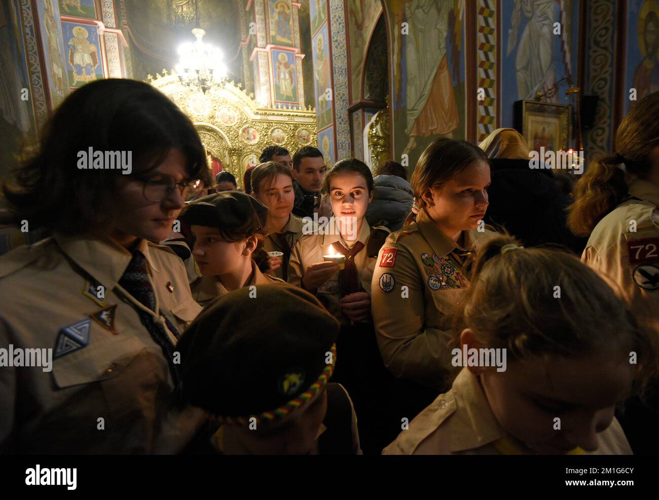 KYIV, UKRAINE - DECEMBER 11, 2022 - Members of the Plast National Scout ...
