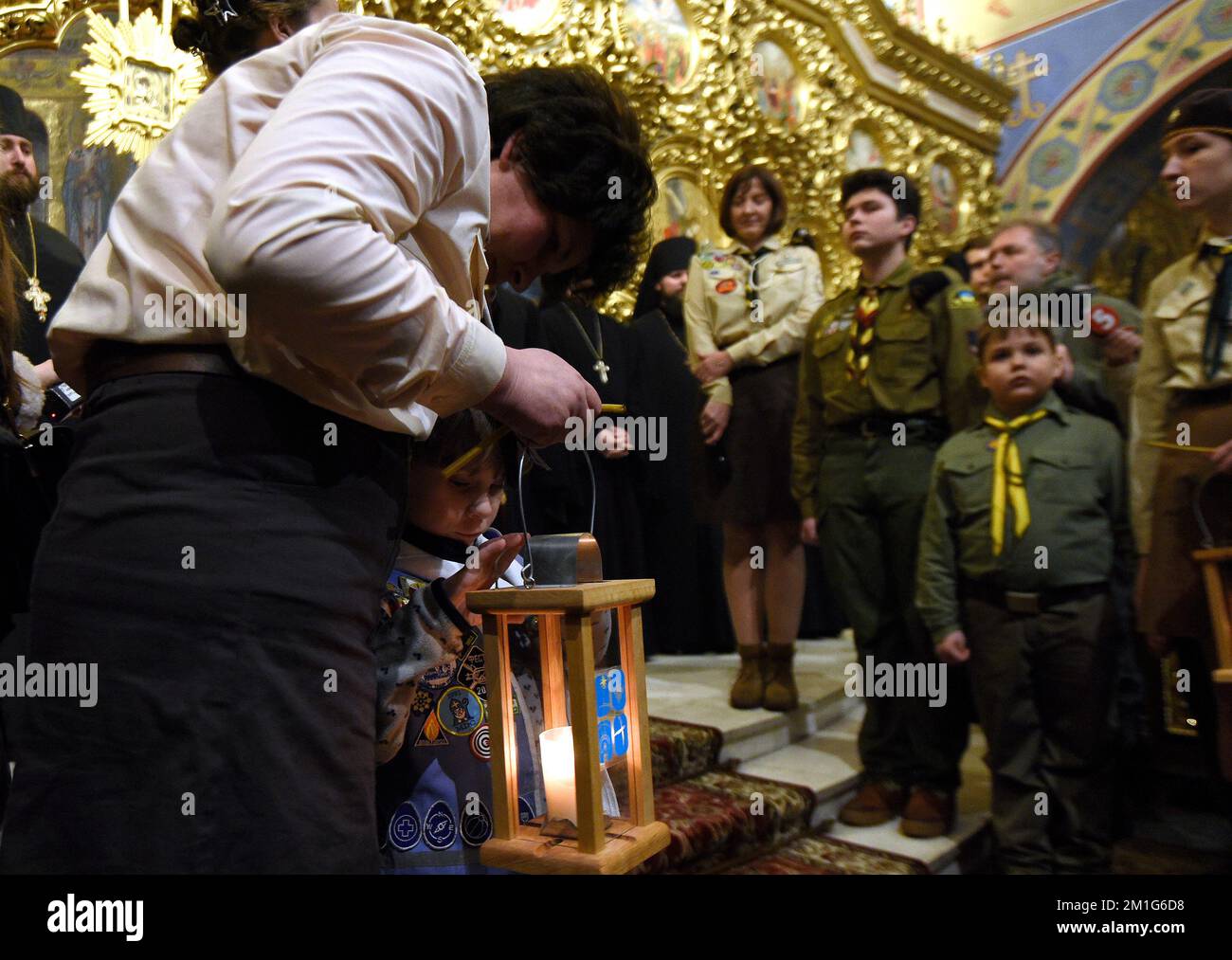 KYIV, UKRAINE - DECEMBER 11, 2022 - Members of the Plast National Scout ...