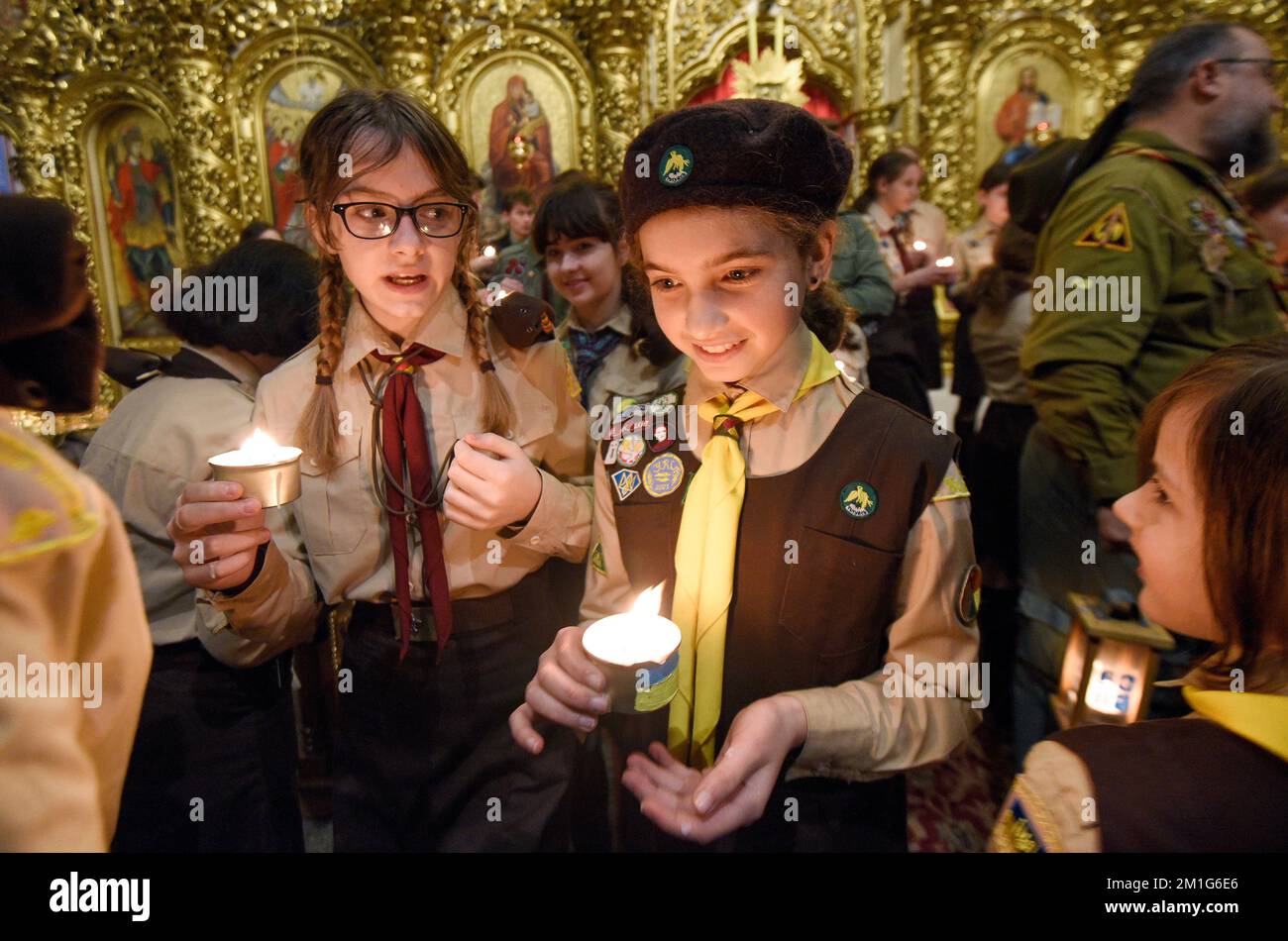 KYIV, UKRAINE - DECEMBER 11, 2022 - Members of the Plast National Scout ...