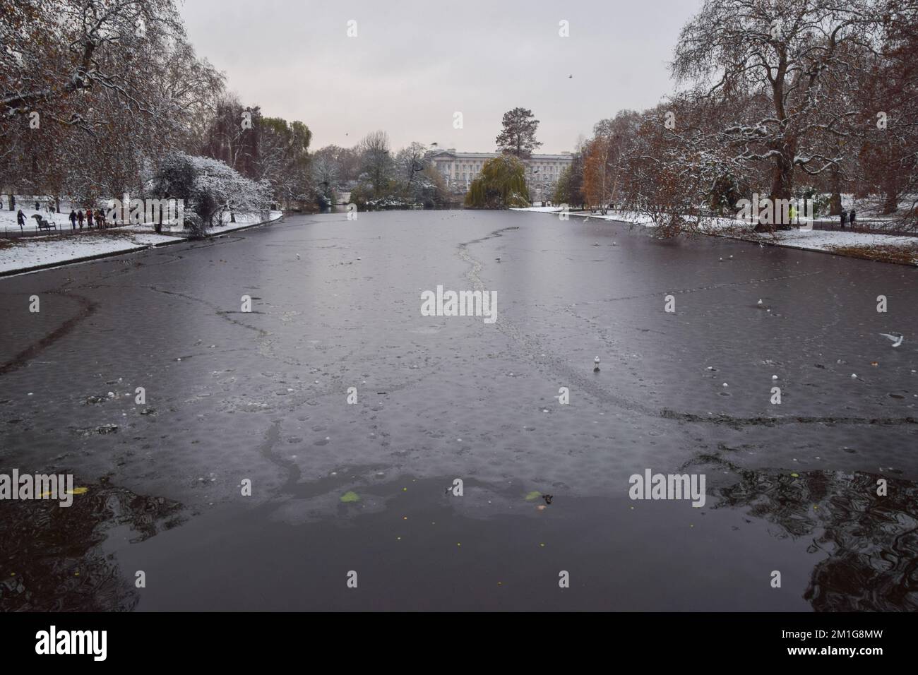 London, UK. 12th December 2022. Frozen lake in St James's Park as sub ...