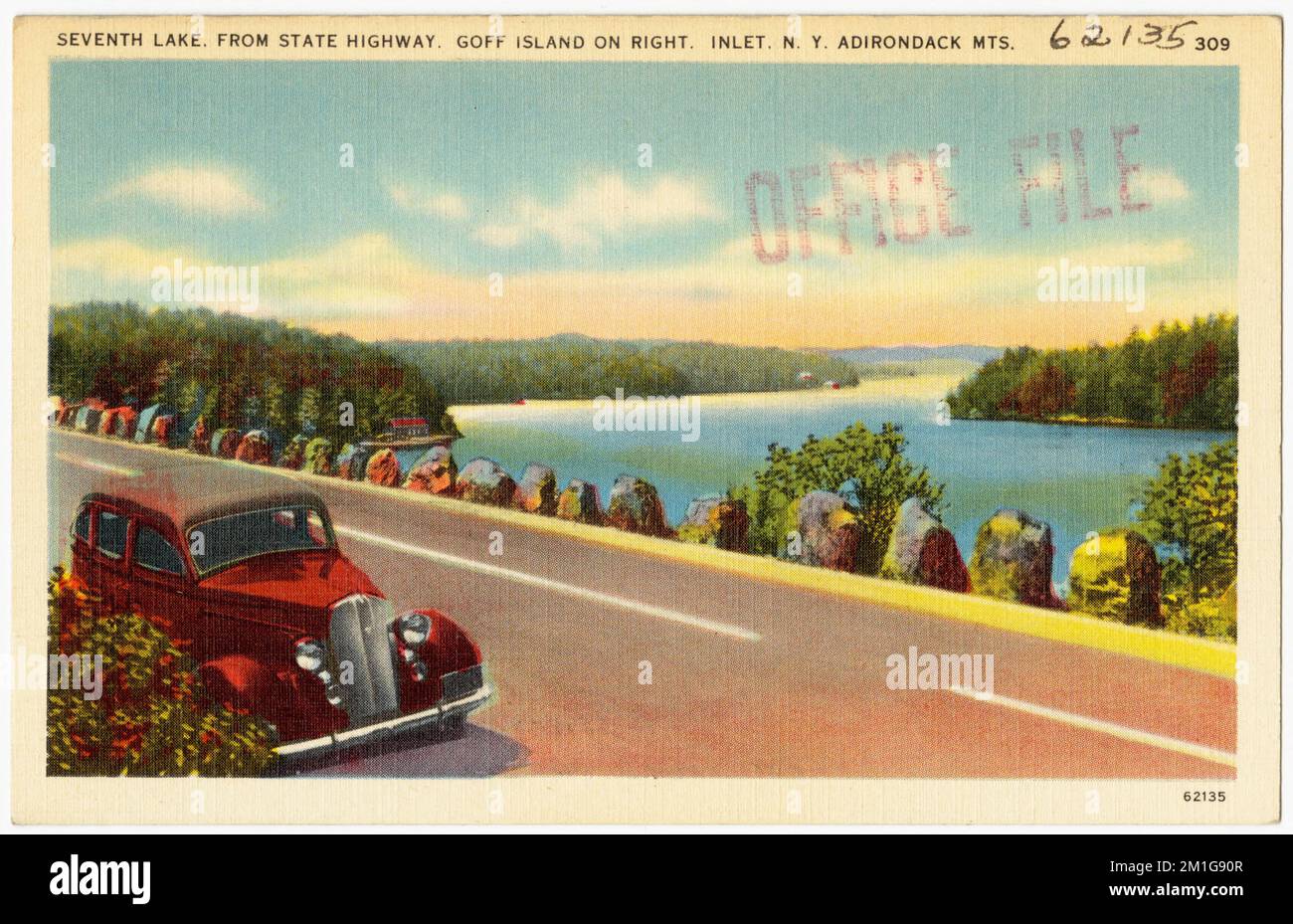 Seventh Lake, from state highway, Goff Island on right. Inlet, N. Y ...