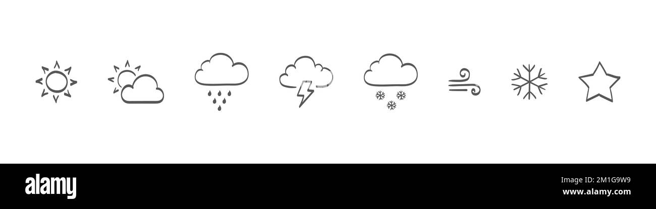 Set of drawn Weather icons. Weathers icons. Weather vector icons ...