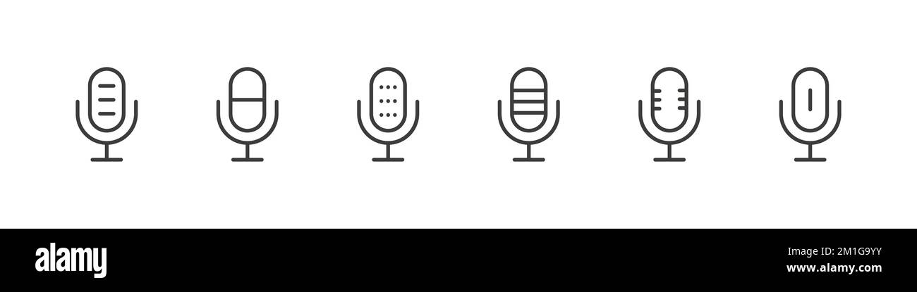 Microphone icons set. Mic signs. Podcast icons. Studio microphone ...