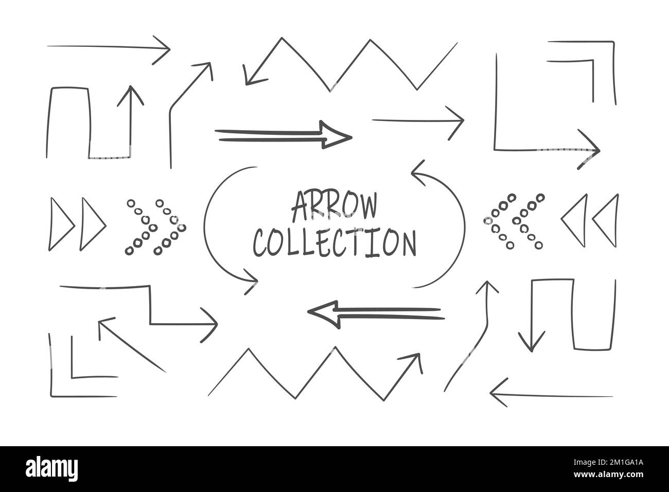 Collection of sketchy arrows. Set of black grunge hand drawn arrows ...