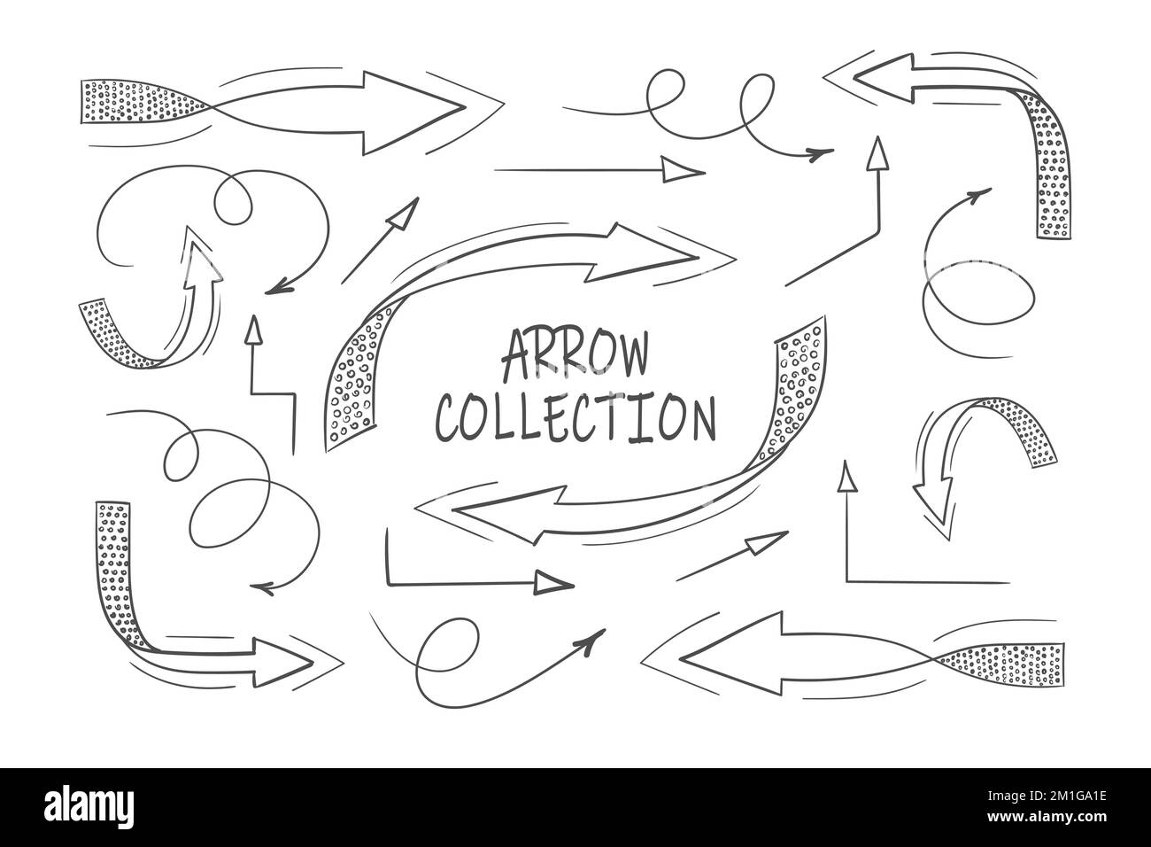 Arrows sketch set. Set of black grunge hand drawn arrows isolated on ...