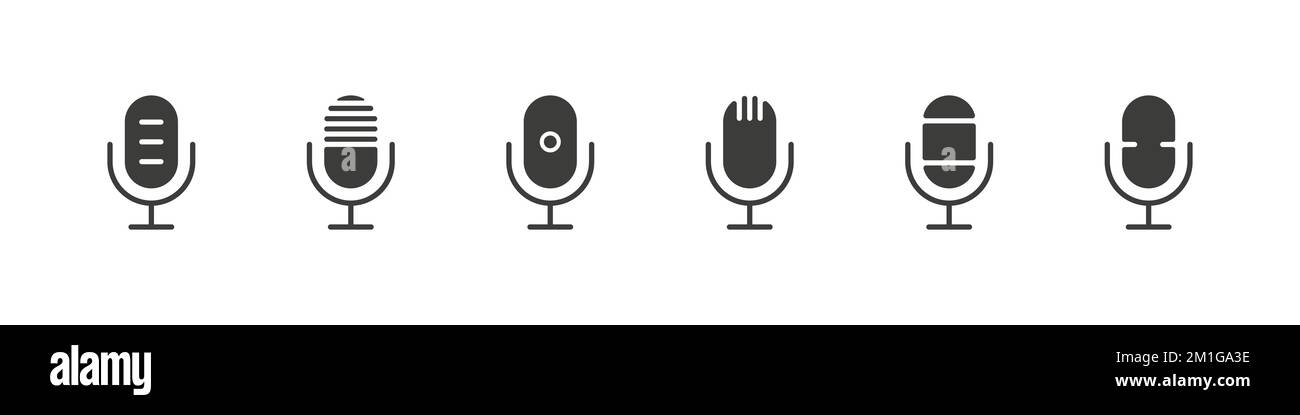 Microphone icons set. Mic signs. Podcast icons. Studio microphone. Flat ...