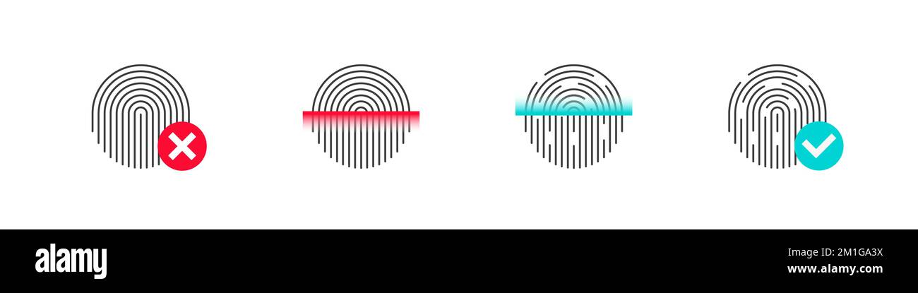Fingerprint scan. Set of fingerprint types with twisted lines signs. Fingerprint scanning icons ...