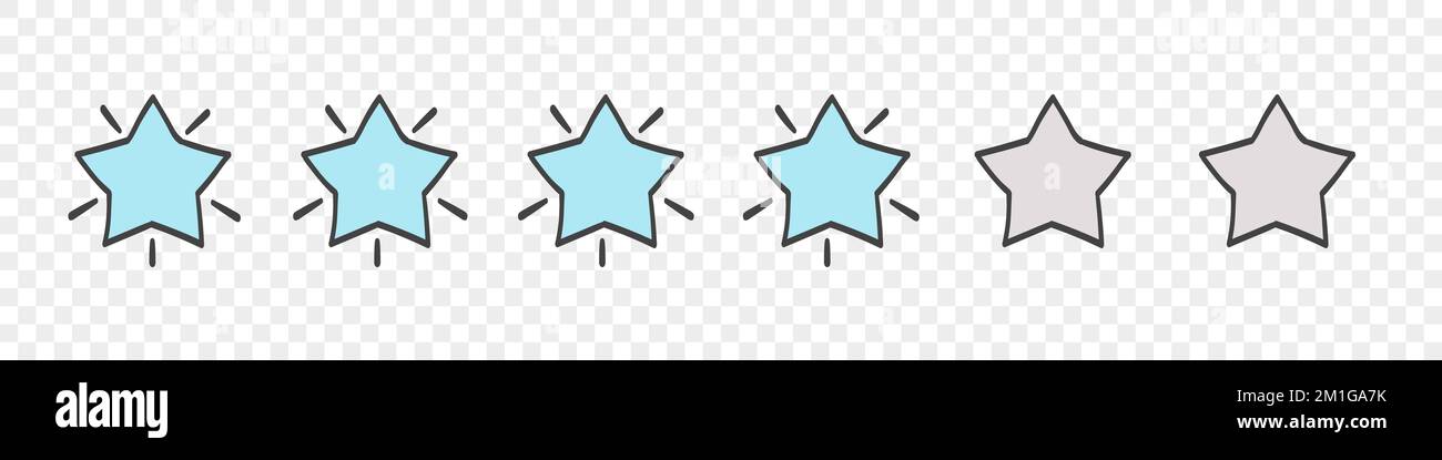Stars quality rating icons. Drawn blue stars icons. Sketch style icons ...