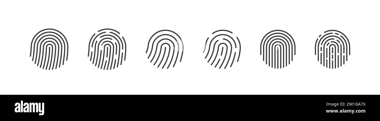 Fingerprint set. Set of fingerprint types with twisted lines signs. Fingerprint scanning icons ...