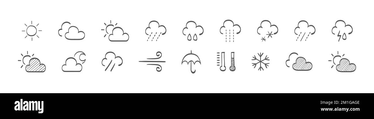 Set of drawn Weather icons. Weathers icons. Weather vector icons ...