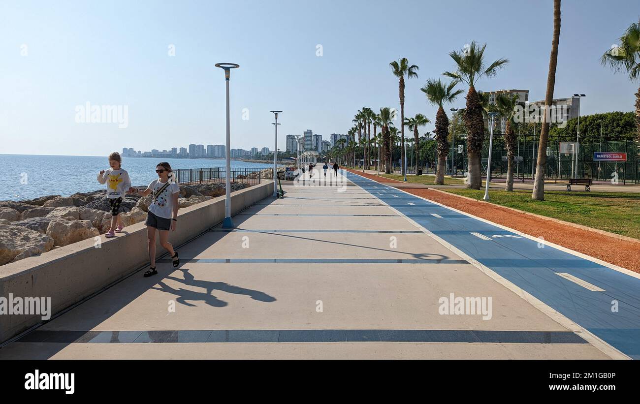 November 12, 2022 Mersin, Turkey: Modern large city sea embankment and ...