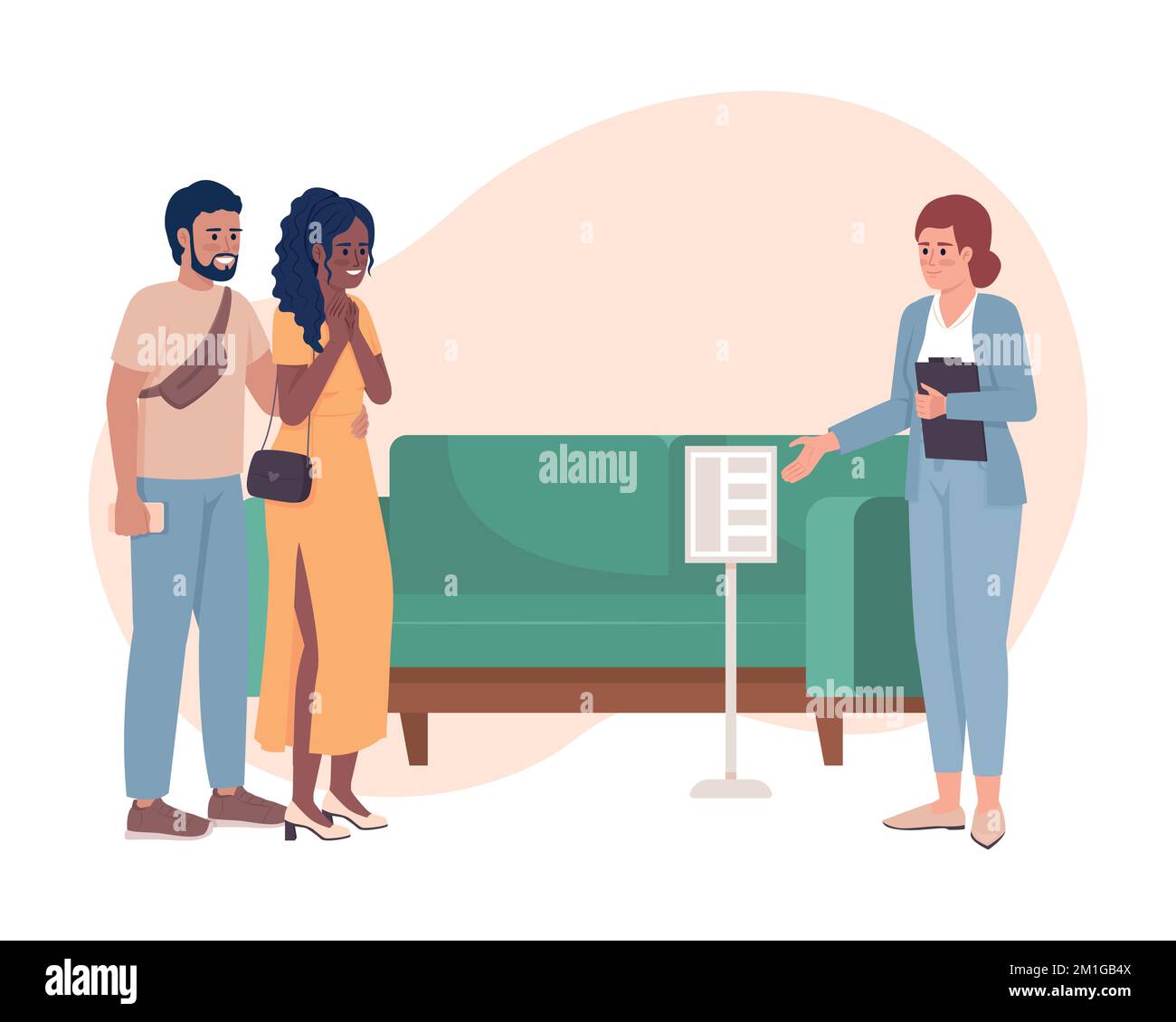 Female seller showing furniture Stock Vector Images - Alamy