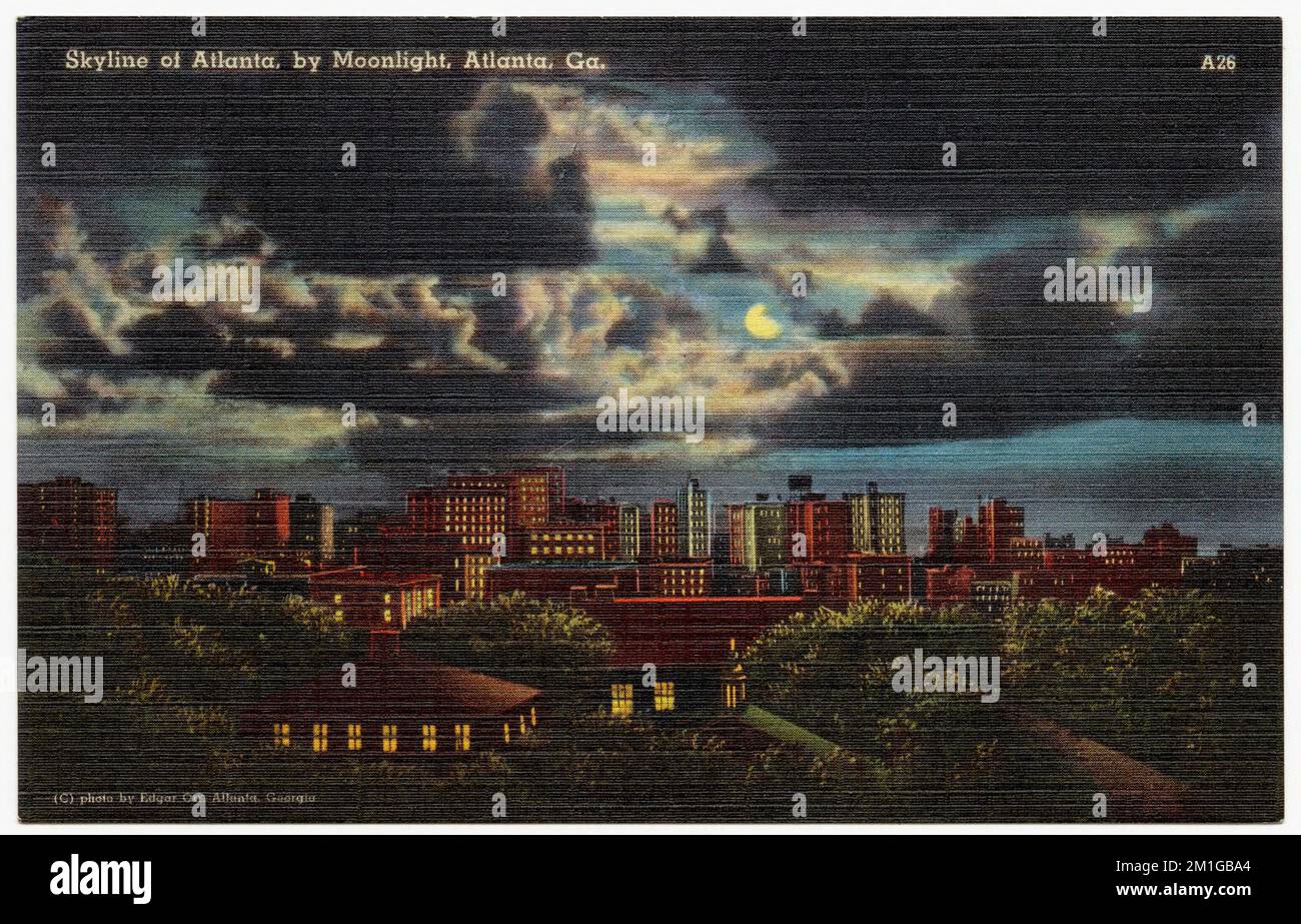 Skyline of Atlanta, by Moonlight, Atlanta, Ga. , Cities & towns ...