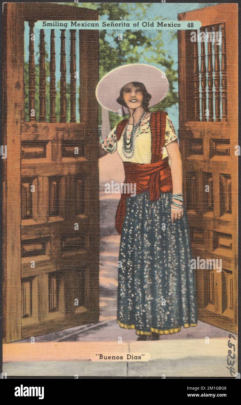 Smiling Mexican señorita of Old Mexico. 'Buenos Dias' , Tichnor Brothers Collection, postcards ...